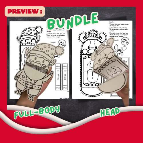 Christmas Puppet Craft Bundle: Full-Body & Head Designs for Creative Fun!