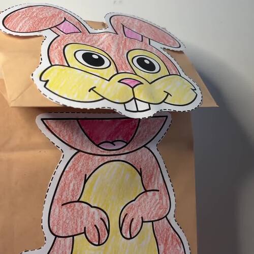 Rabbit Bunny Puppet Paper Bag Craft Activity Coloring Farm Animal Cut Paste