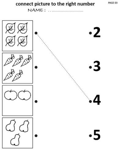 Preschool Worksheets 10 Pages - connect picture to the right number