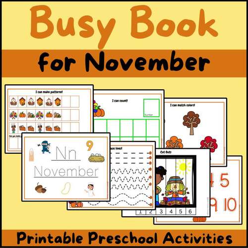 Preschool Busy Book for November | Early Learning Activity Book for ...