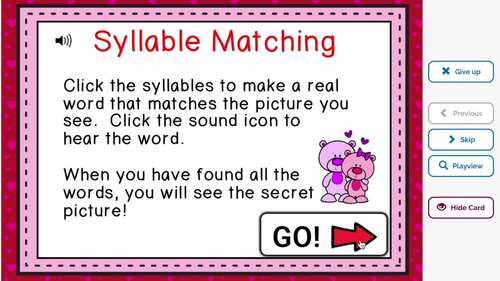 Valentine's Day Syllables Matching and Word Building Fluency Boom Cards