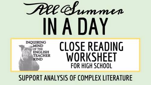 "All Summer in a Day" by Ray Bradbury Close Reading Analysis Worksheet