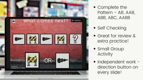 Building Theme Pattern Review Boom Card Preschool and Kindergarten