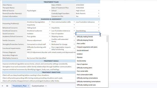 Adolescent Treatment Plan Template Editable Teen Therapy Spreadsheet