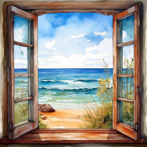 Watercolor Ocean View from Window Digital Paper Pack 12X12 by DIGITAL ...