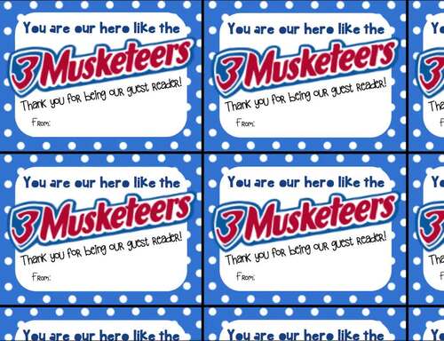 3 Musketeers Chocolate Bar Guest Reader Appreciation Gift Tag- You are ...