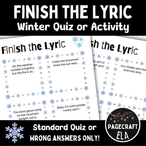 Finish the Lyric Printable Winter Quiz or Hilarious Activity by ...
