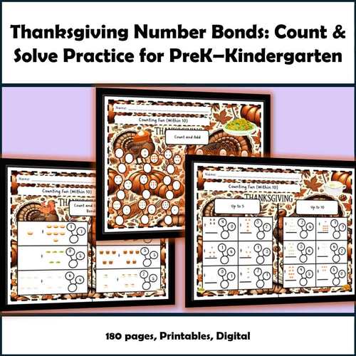 Thanksgiving Number Bonds: Count & Solve Practice for PreK–Kindergarten