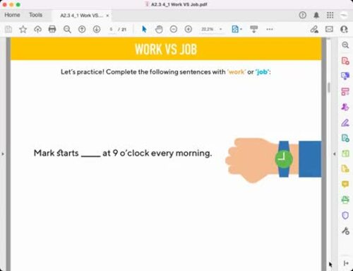 ESL Elementary Lesson: Learn When to Use 'Work' vs 'Job' by ESL Class ...