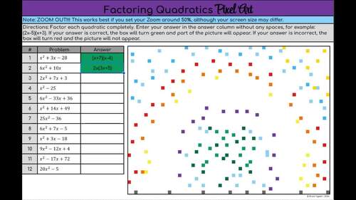 Factoring Quadratic Equations Digital Pixel Art Activity for St ...