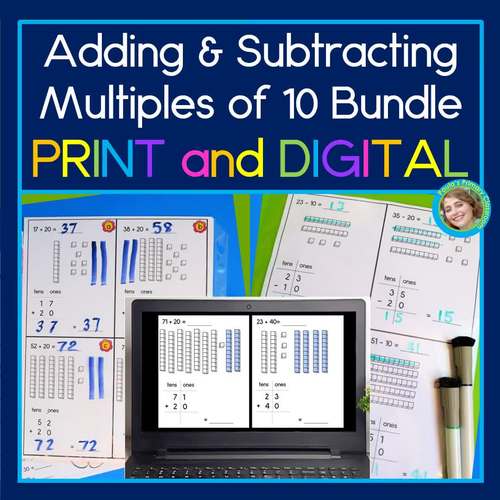 Adding & Subtracting Multiples of 10 Worksheets Game Task Cards ...