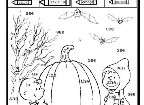 Its a Great Pumpkin Color by Sight Words Worksheet in benchmark unit 1-4