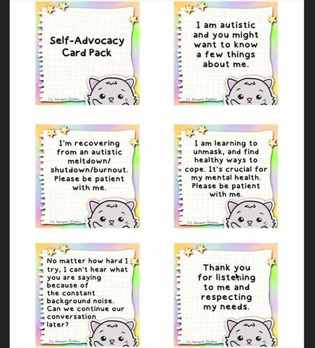 Cat Autism Self-Advocacy Cards | SPED Support, Social Skills, Asking ...