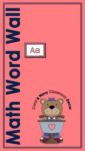 MATH WORD WALL Math Vocabulary Focus Wall Coral Navy Classroom Decor
