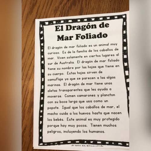 Sea Dragon Spanish Reading Comprehension Activity Bundle Digital ...