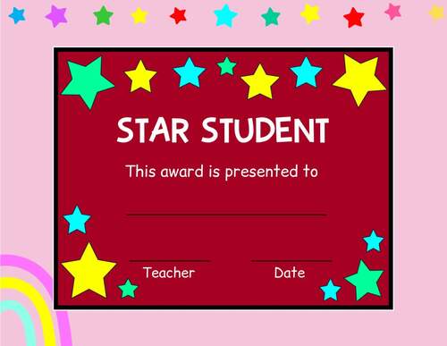Printable Star Student Awards, Editable Colorful Star Student Certificate