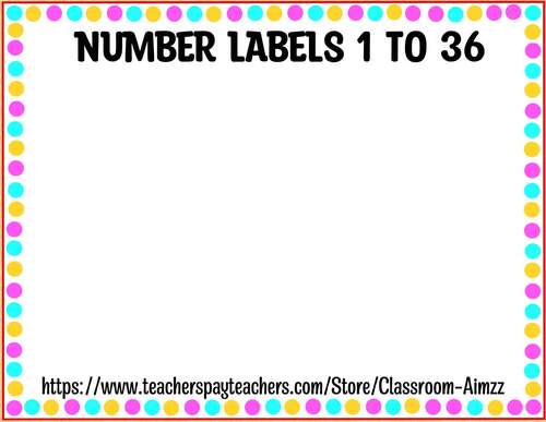 Printable Small Number Labels 1 to 36, Back To School Number Labels ...