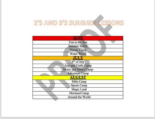 Summer Camp Plans for 2's and 3-year-olds (Bundle 1) by Admin 4 You