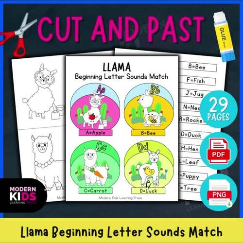 Cut and Past Llama Beginning Letter Sounds Match - Coloring Worksheet ...
