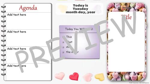 Customizable Candy Hearts Valentine Daily Classroom Agenda Slides