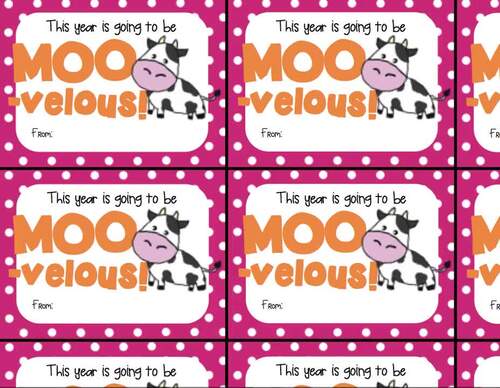Cow Tales Beginning of Year Gift Tag- This year is going to be MOO-velous!