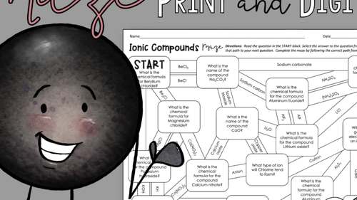 Ionic Compounds Maze Worksheet in Print and Digital | Distance Learning
