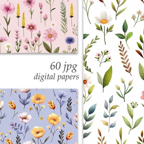 Spring Wildflower Digital Paper, Flower Background by PinkPearly Design