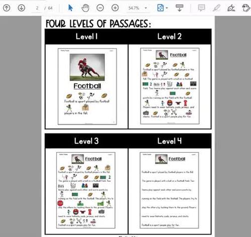 Sports Reading Comprehension Passages and Worksheets with Visuals