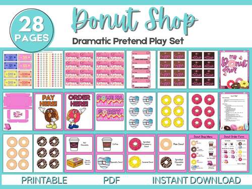 Donut Shop Pretend Dramatic Play Pack, Printable Pretend Play | Preschool