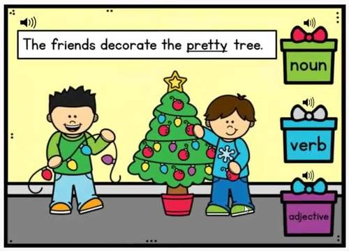 Boom Cards™ Christmas Nouns, Verbs, and Adjectives - Parts of Speech Review