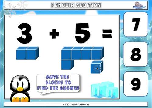 Boom Cards - Penguin - Addition Blocks (Digital | Distance Learning)