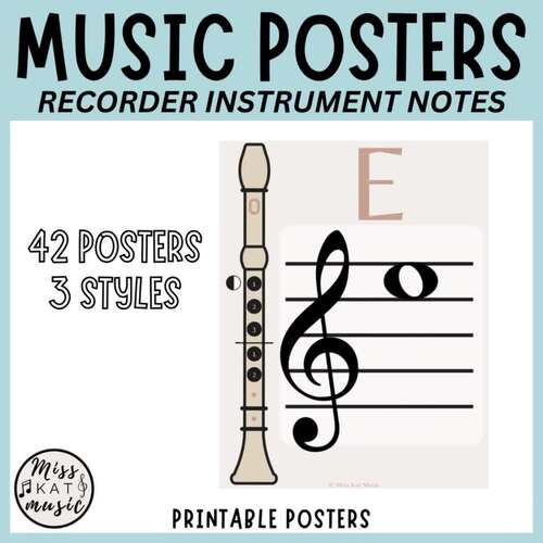 Recorder Note Classroom Posters - Music Instrument Class by Miss Kat Music