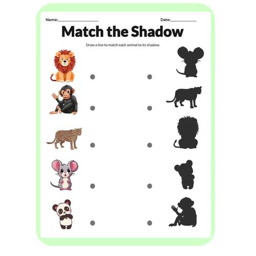 35 Animals Shadow Matching Worksheets for Homeschool Learning by ...