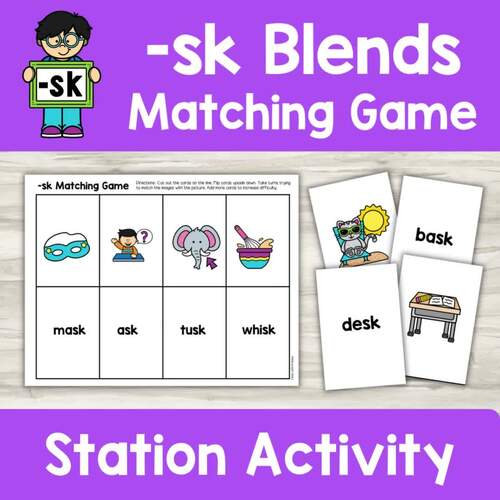 -sk Ending Blends Phonics Matching Game Reading Center Station | 1st ...
