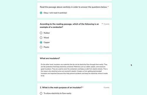 Conductors and Insulators Reading Comprehension Worksheet with Google ...
