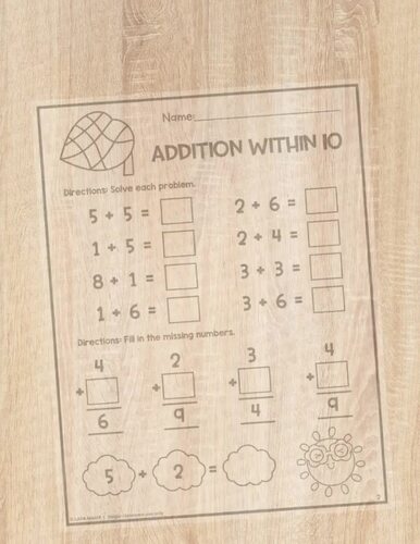 Kindergarten 1st Grade Addition Within 10 Spring Missing Numbers Math ...