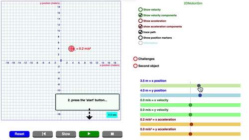 1d and 2D position, Velocity, Acceleration: An HTML5 Simulation... like ...