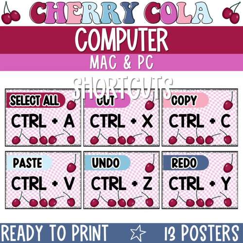 Retro Cherry Coquette Keyboard Shortcut Posters, Computer Lab Posters ...
