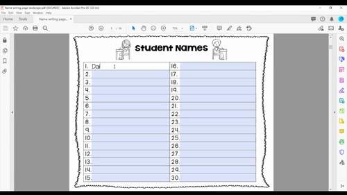 FUN PHONICS Editable Name Writing Practice Pages Landscape Orientation