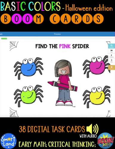 Color Recognition Digital Cards Halloween Spiders by Smart Land Printables