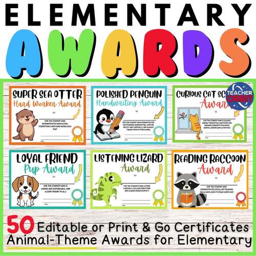 Animal Awards | End of the Year for Elementary Students | Editable ...