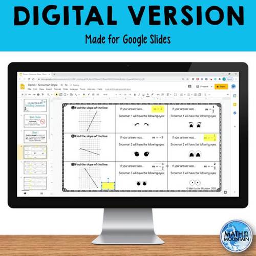 Slope Multiple Representations Winter Christmas Coloring Activity