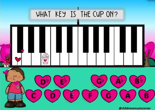 Valentine Music Piano Key Name All Keys Digital Task Cards on Boom Cards™