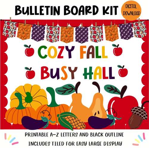 Cozy Fall Bulletin Board Kit | Banner, Borders & A–Z Letters (Tiled)