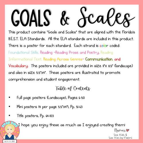 Florida BEST Standards | Goals and Scales | ELA | THIRD GRADE - Editable