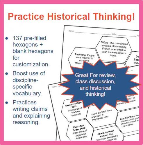 SIX US History Hexagonal Thinking Activities Bundle-Reconstruction to 1980s