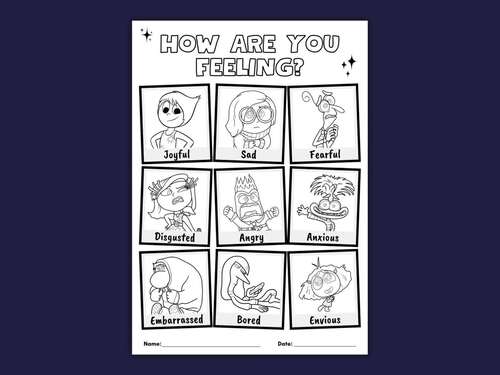 Inside Out Feelings Coloring Pages | Feelings Check-in Chart Colouring ...
