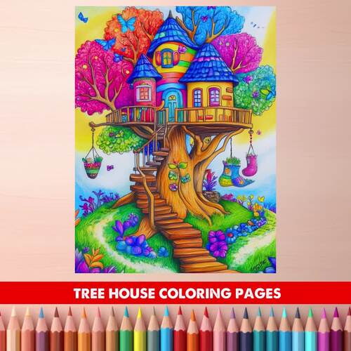 50 Tree House Coloring Pages - Kids & Adults Holiday Activity by Maya ...