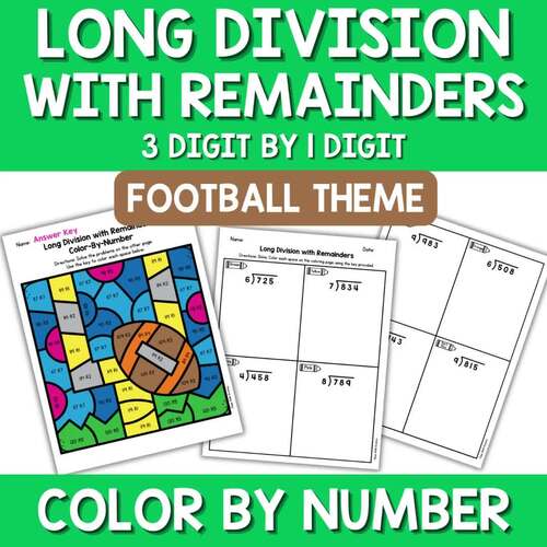 Football Color by Number Long Division with Remainders Fun Math ...