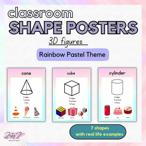 RAINBOW PASTEL THEME | 3D Shapes Poster | Classroom Decor by ...